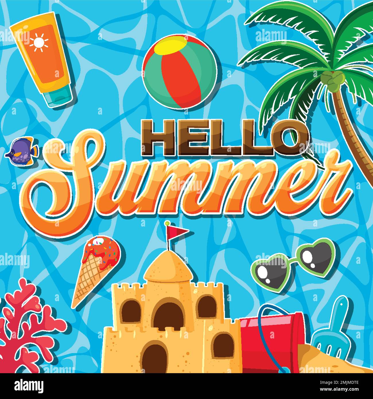 Hello summer poster or banner template illustration Stock Vector Image ...