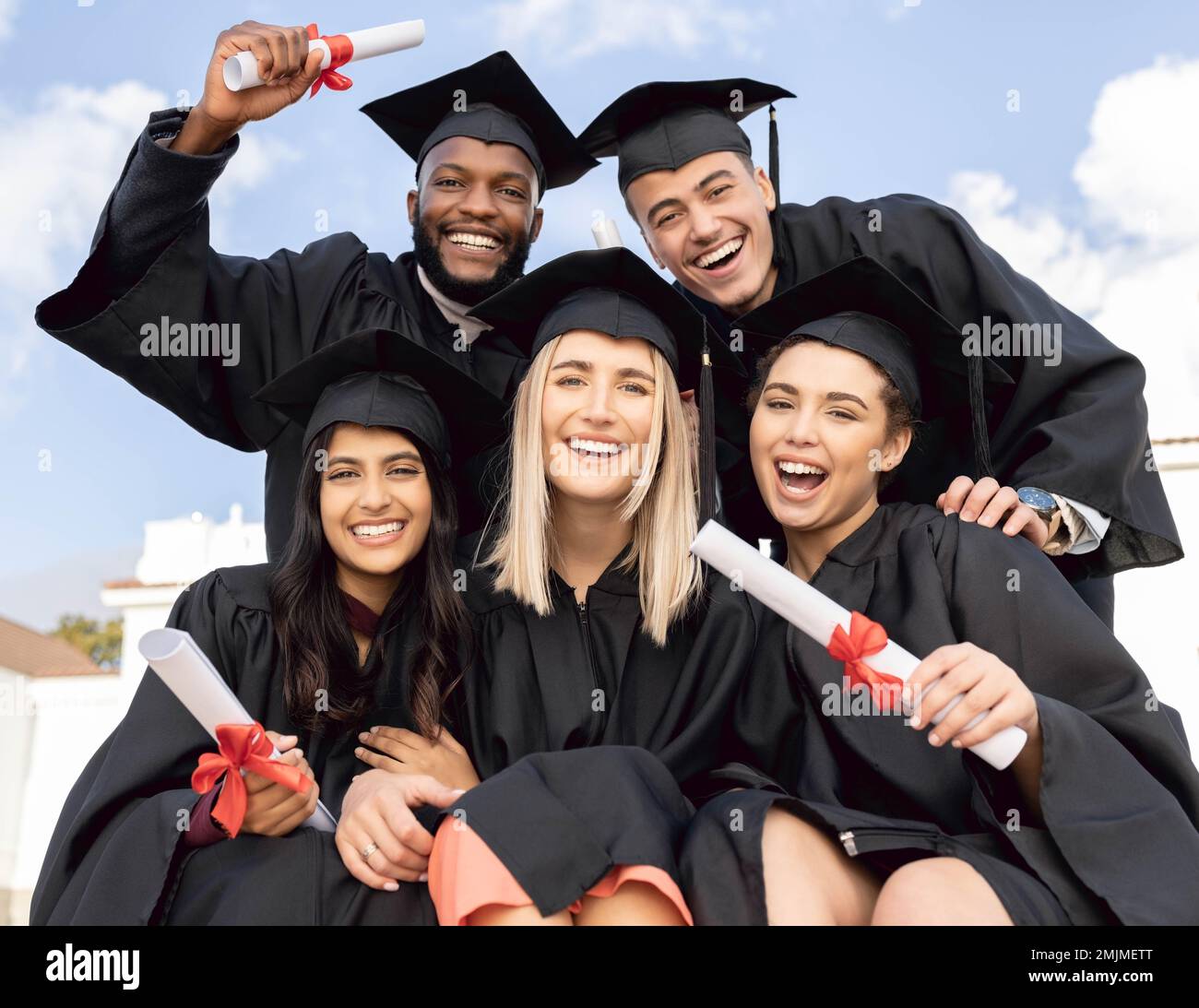 Graduation, diversity students and portrait for education success on ...
