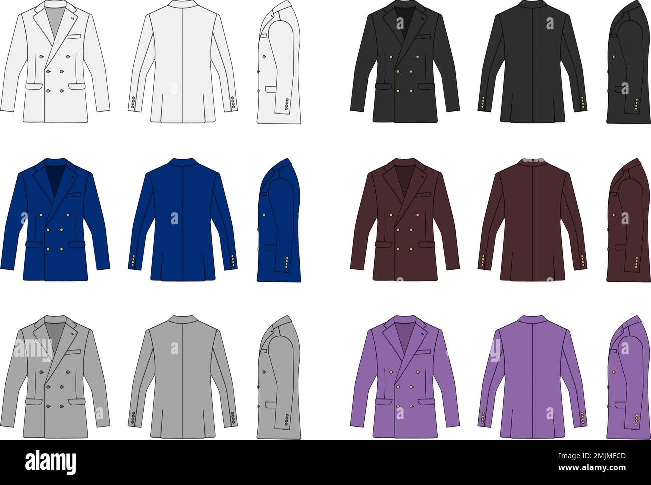 Double breasted suit jacket vector template illustration set ( with side view Stock Vector Image ...