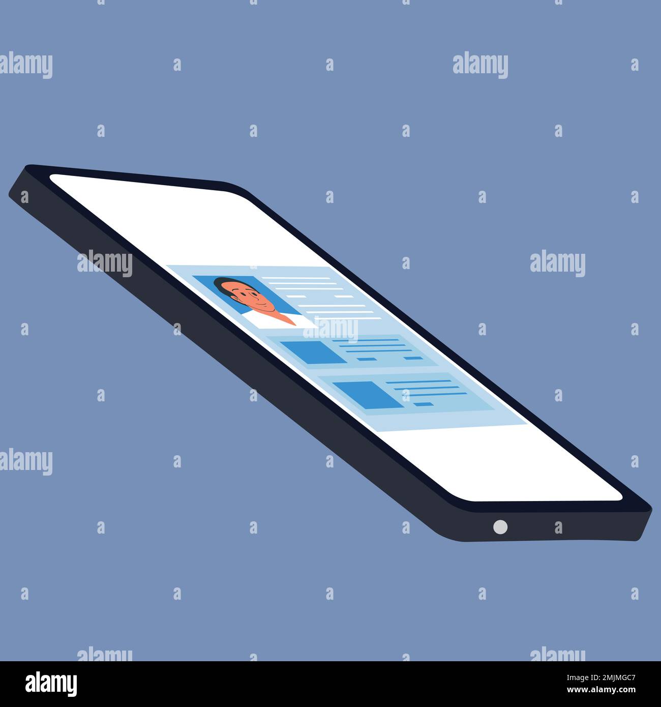 Compiled resume of a man for job search, viewing in the phone. Vector ...