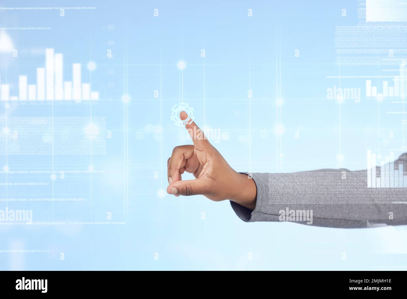 Virtual reality data, hands and woman point at vr metaverse, augmented ...