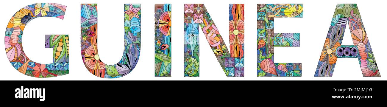 Vector word Guinea. Hand-painted art design. Illustration for t -shirt ...