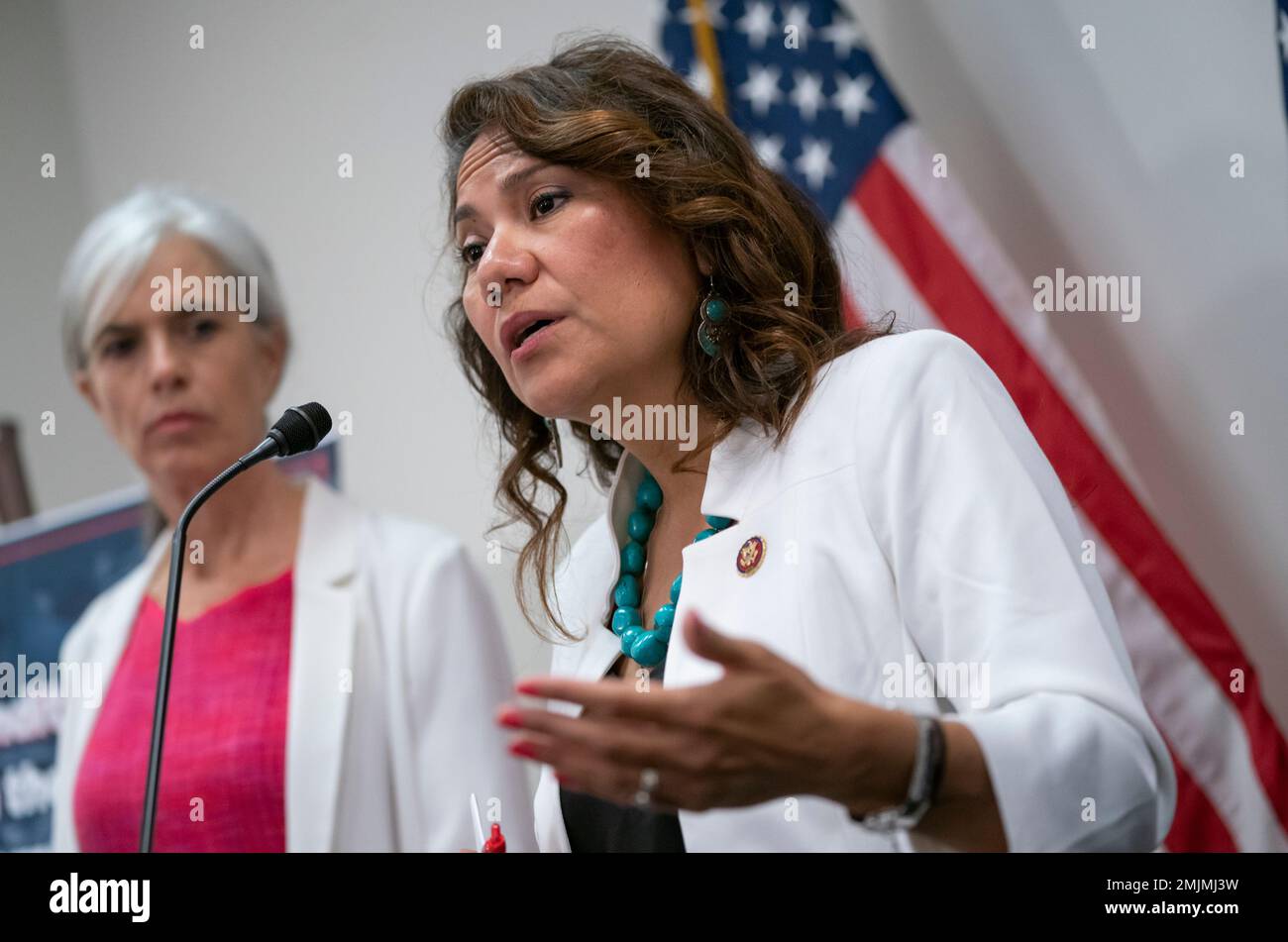 Rep. Veronica Escobar, D-Texas, joined at left by Rep. Katherine Clark ...