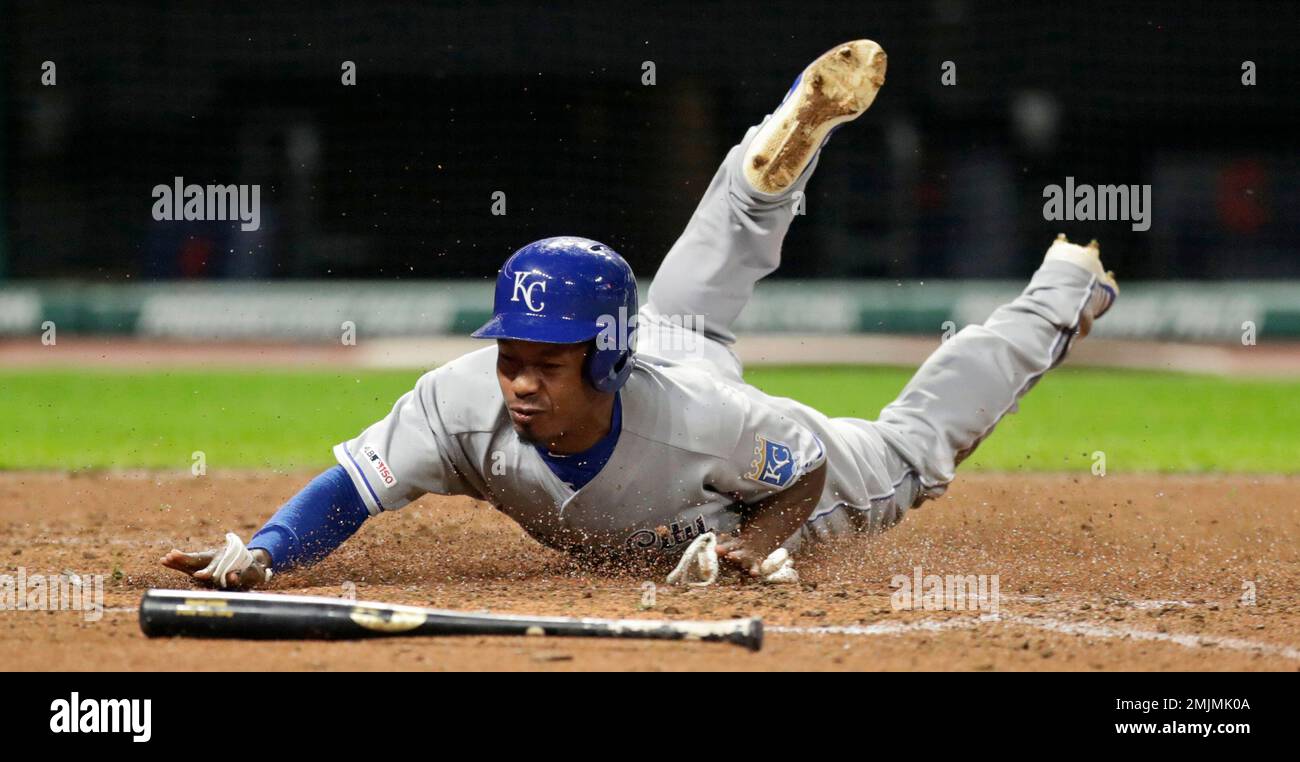 Kansas City Royals' Terrance Gore scores in the eighth inning in a ...