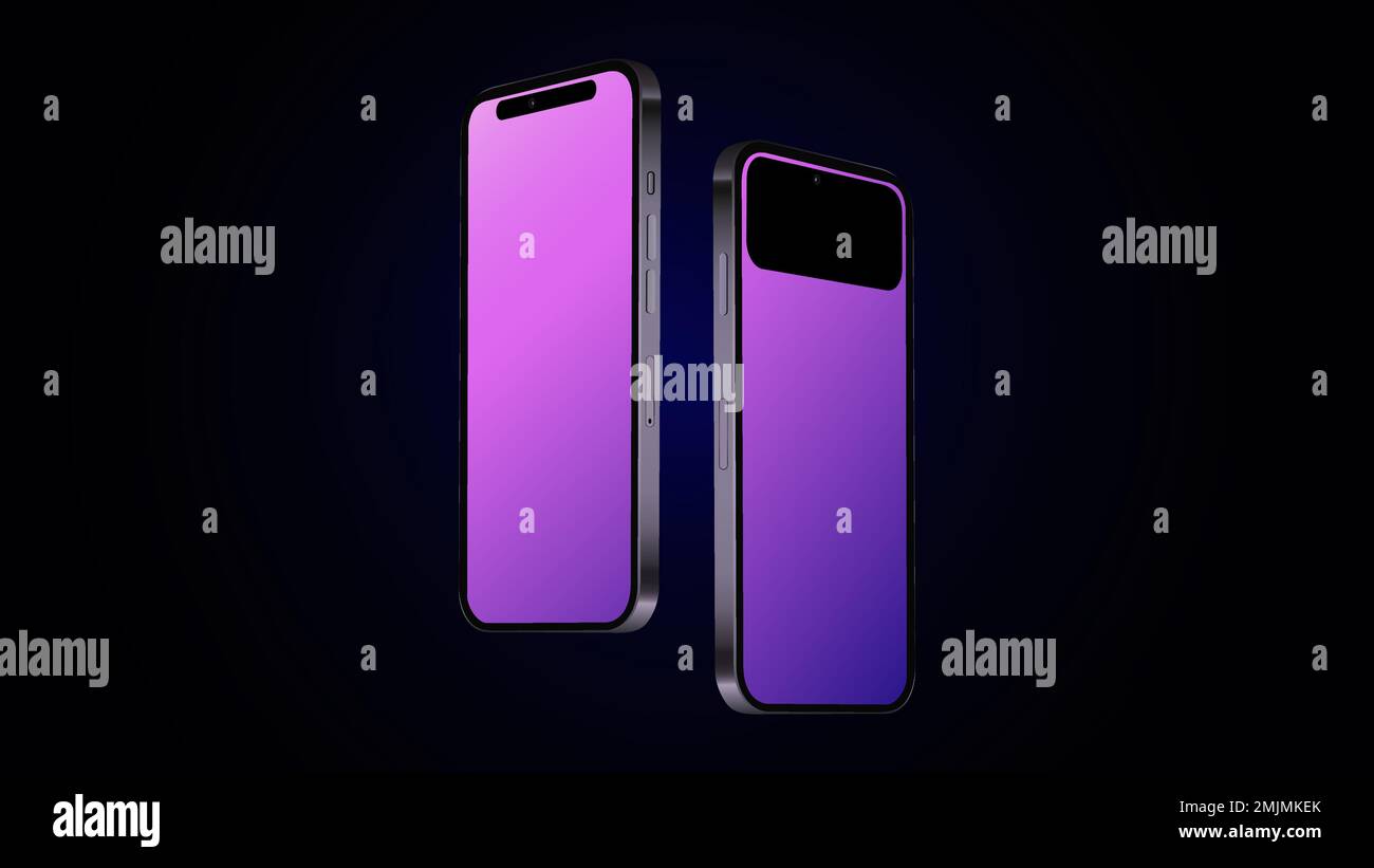 Two Smartphones 14 in Diagonal Angle. Editable Mockup. Black Template ...