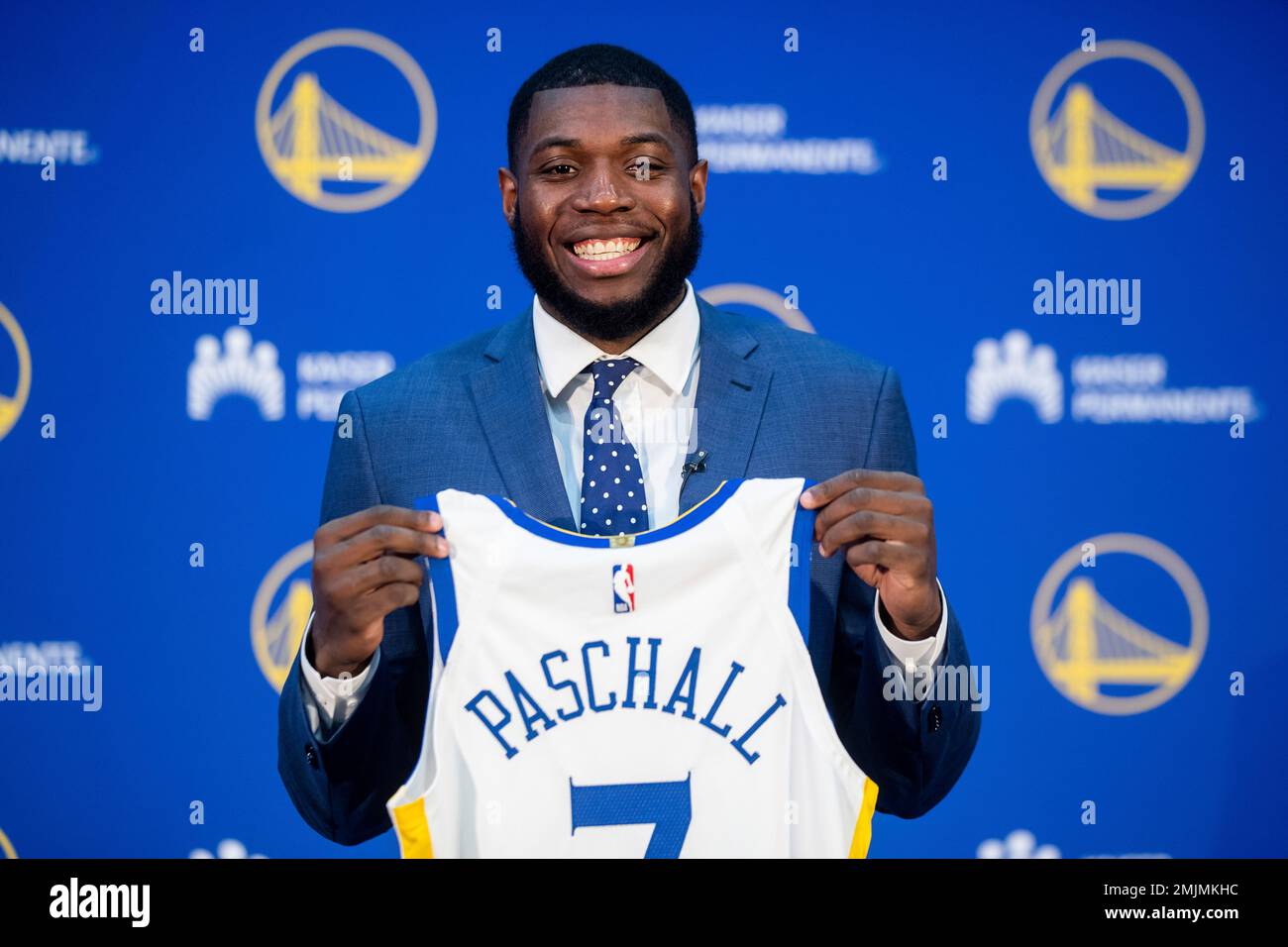 Golden State Warriors NBA basketball draft pick Eric Paschall stands ...