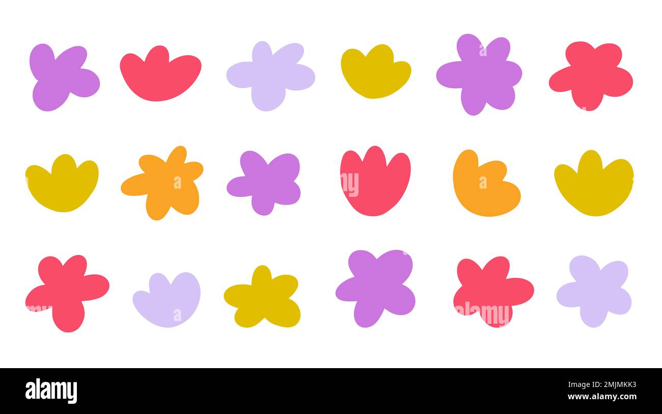 Simple flowers hand drawn colorful silhouette set Stock Vector Image ...