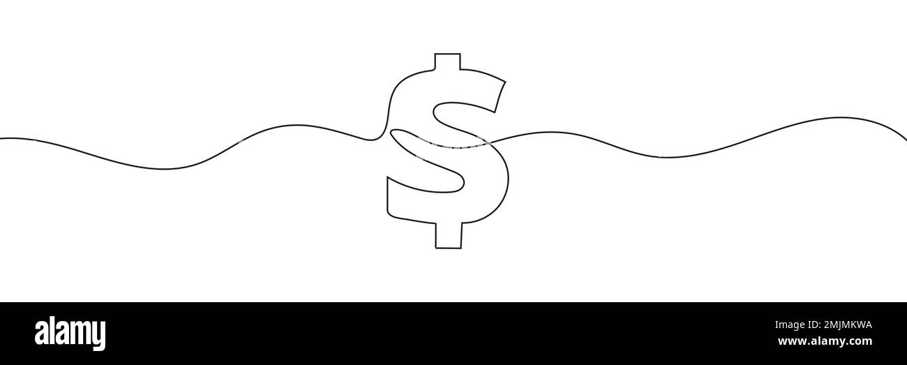 Single continuous line drawing of dollar sign on white background ...