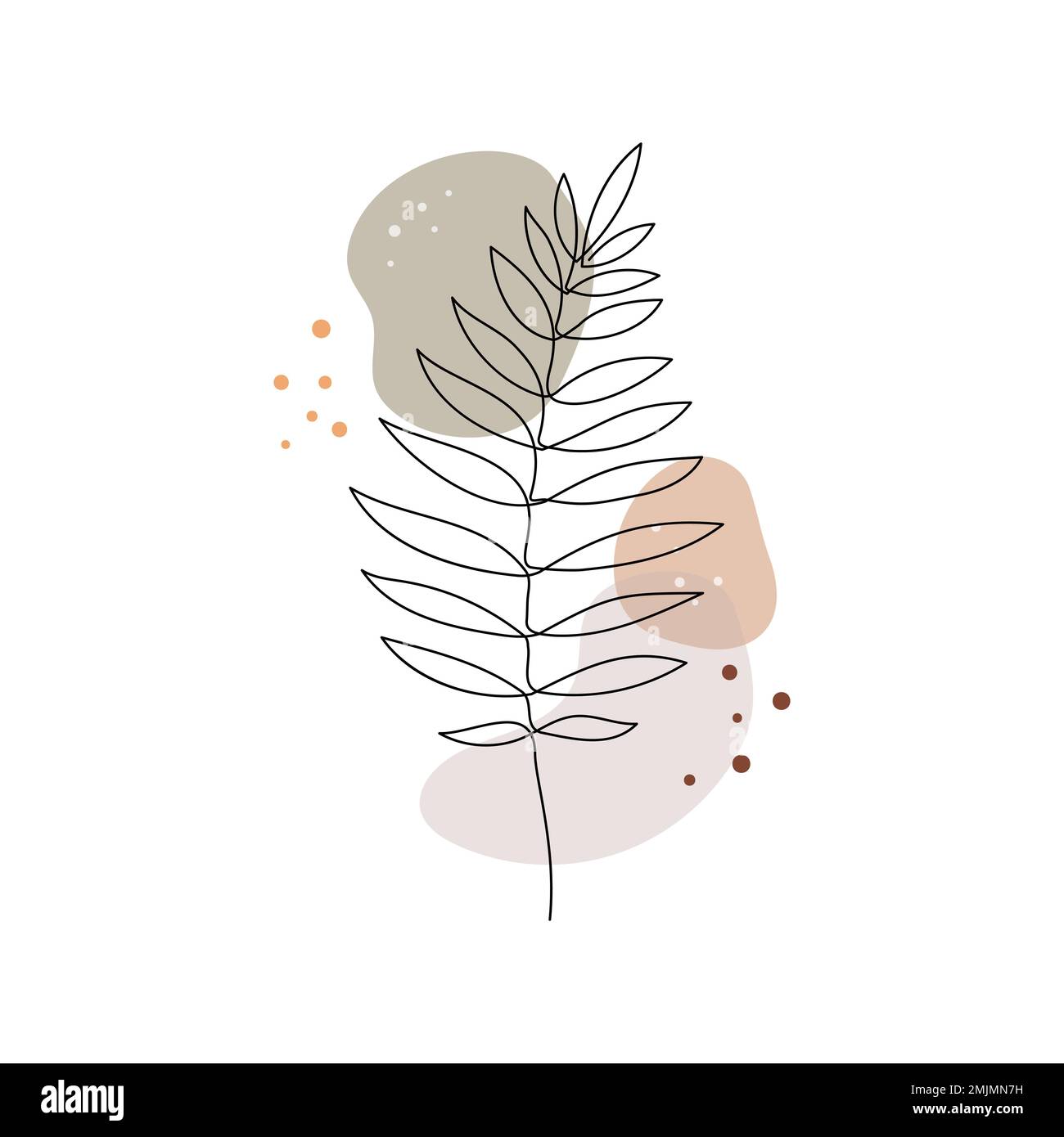 Line art palm leaf. Minimal continuous line tropic leaf foliage drawing ...