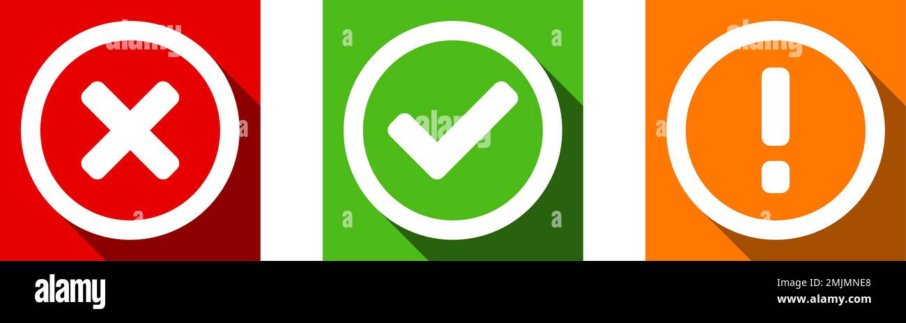 Green Yes or OK Red No or Declined Orange Problem or Warning Icon Set ...