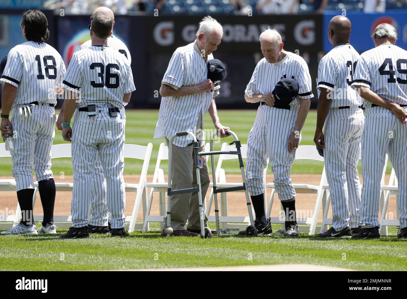 Former New York Yankees Don Larson, left, and Bobby Brown, participate ...
