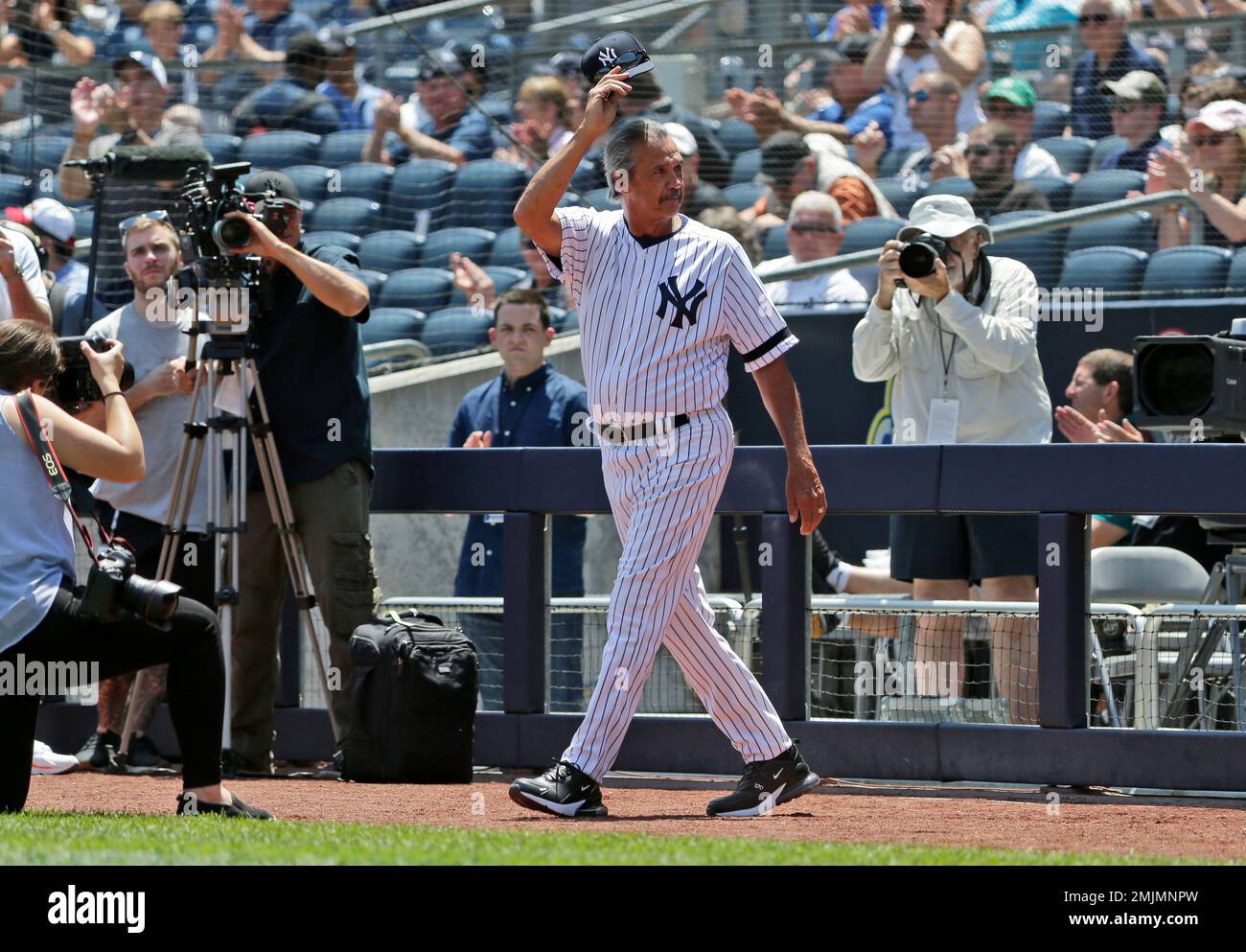 Former New York Yankee Ron Guidry is introduced during Old Timer's Day ...