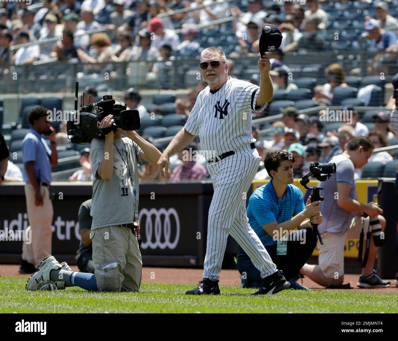 Former New York Yankee Brian Doyle is introduced during Old Timer's Day ...