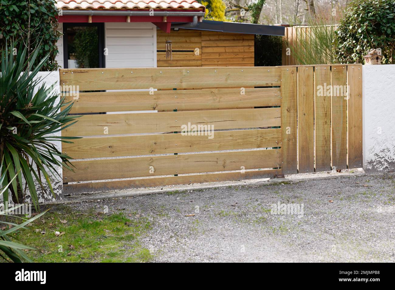 Wooden plank home made gate design modern style street view outdoor ...