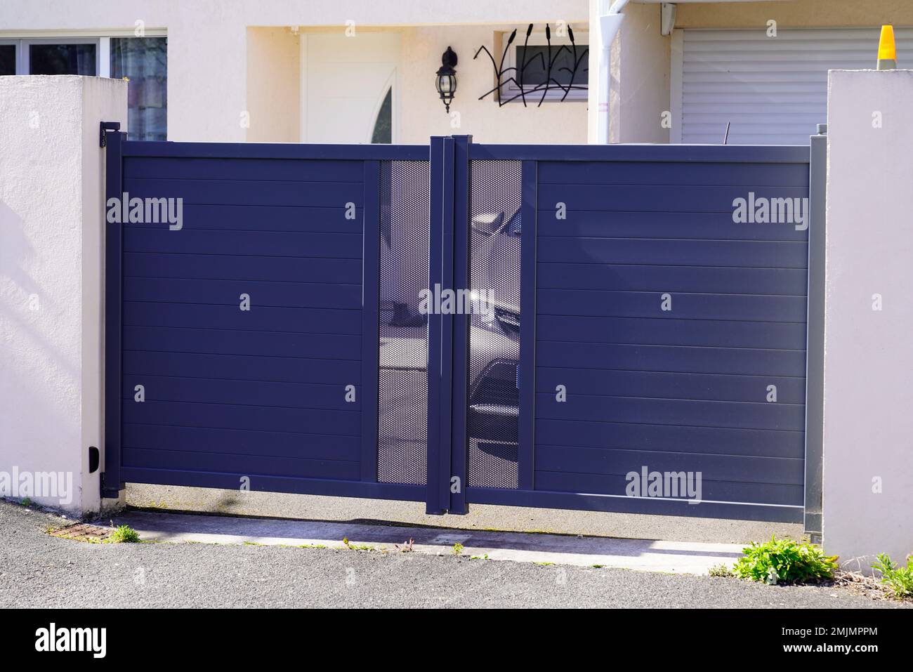 Aluminum gray modern style home double grey gate portal of suburb door ...