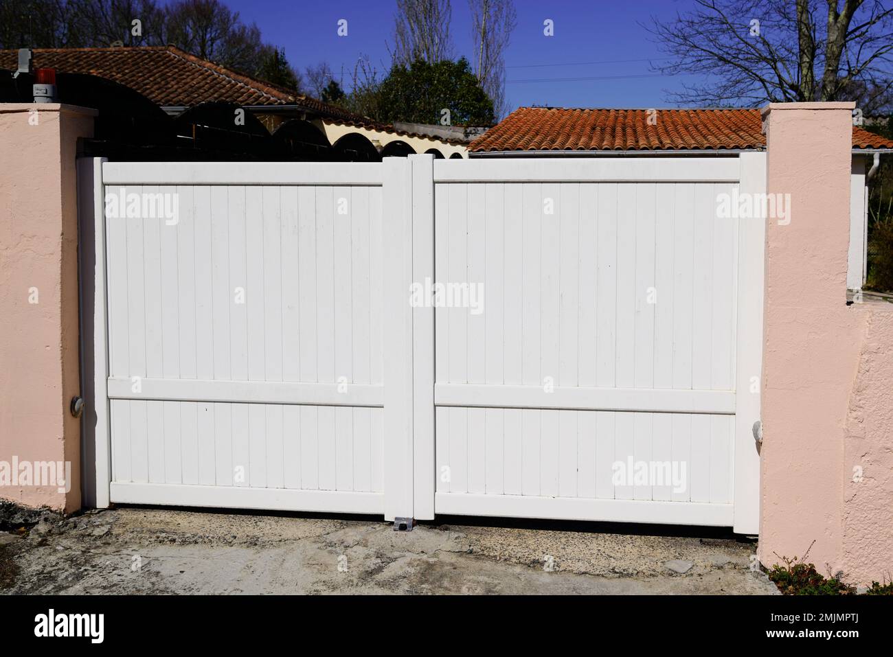classic white aluminum home high gate portal of suburbs house Stock ...