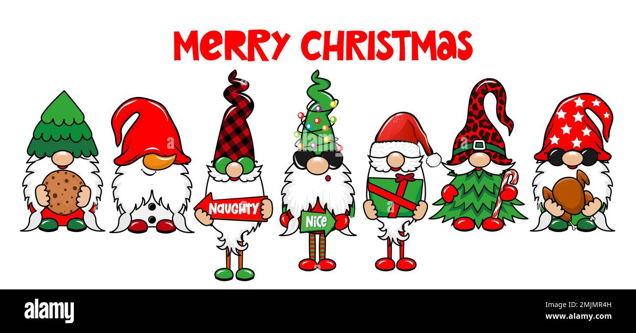Merry Christmas gnomes with Christmas tree. Nordic magic dwarf. Cute ...