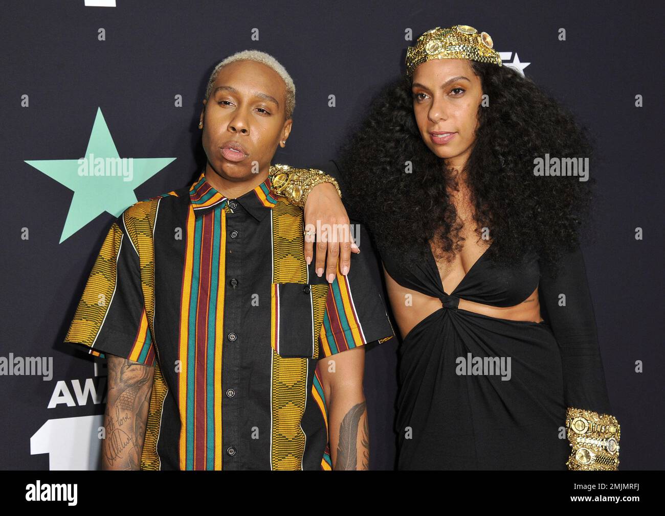 Lena Waithe, left, and Melina Matsoukas pose in the press room at the ...