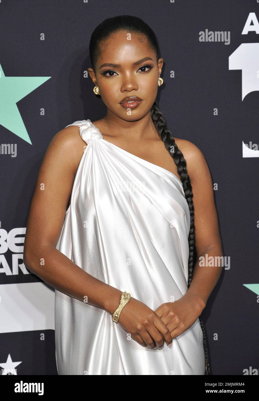 Ryan Destiny poses in the press room at the BET Awards on Sunday, June ...