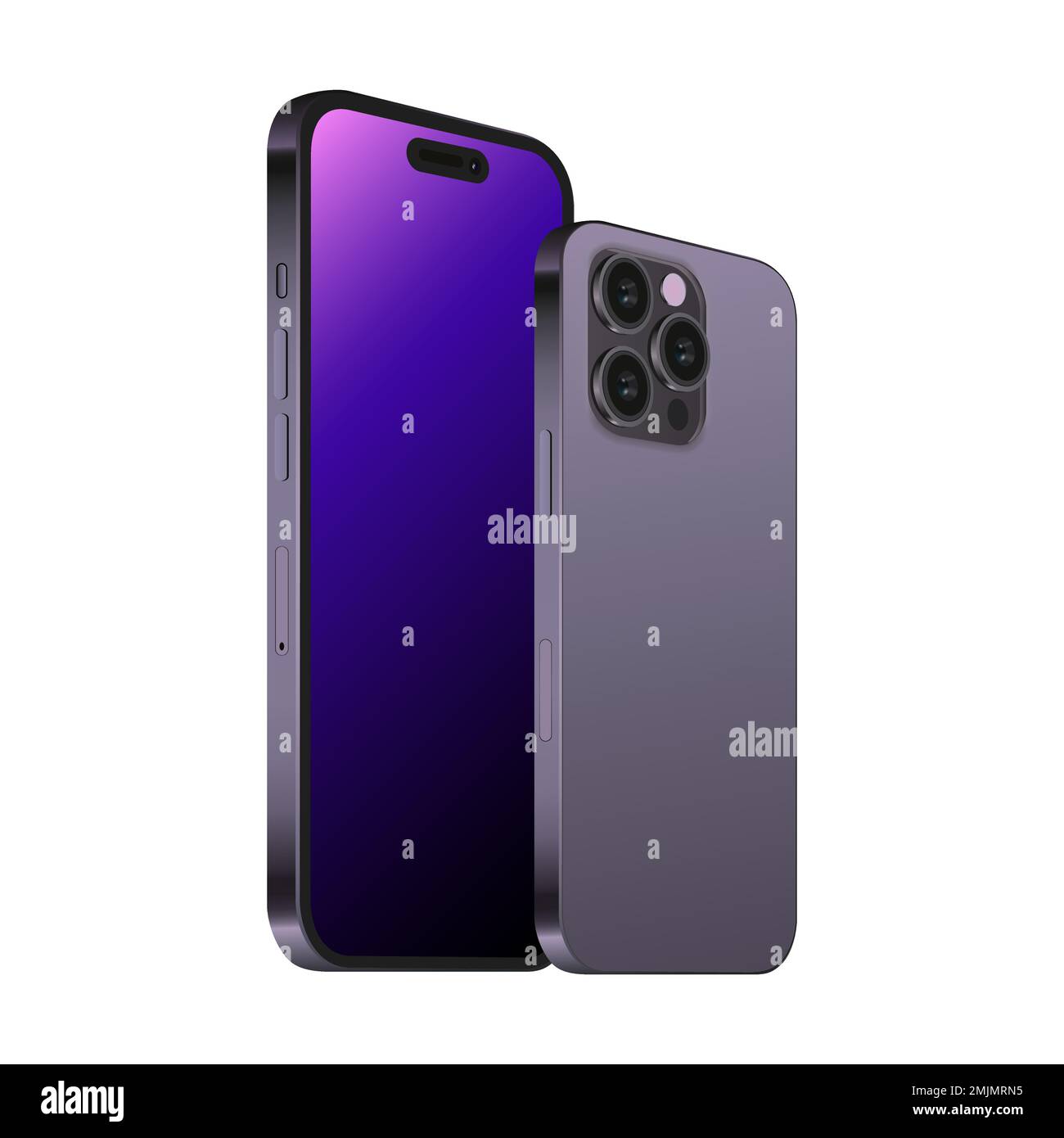 Isolated Smartphone 14 Pro Mockup. Realistic 3d Purple Design on White ...