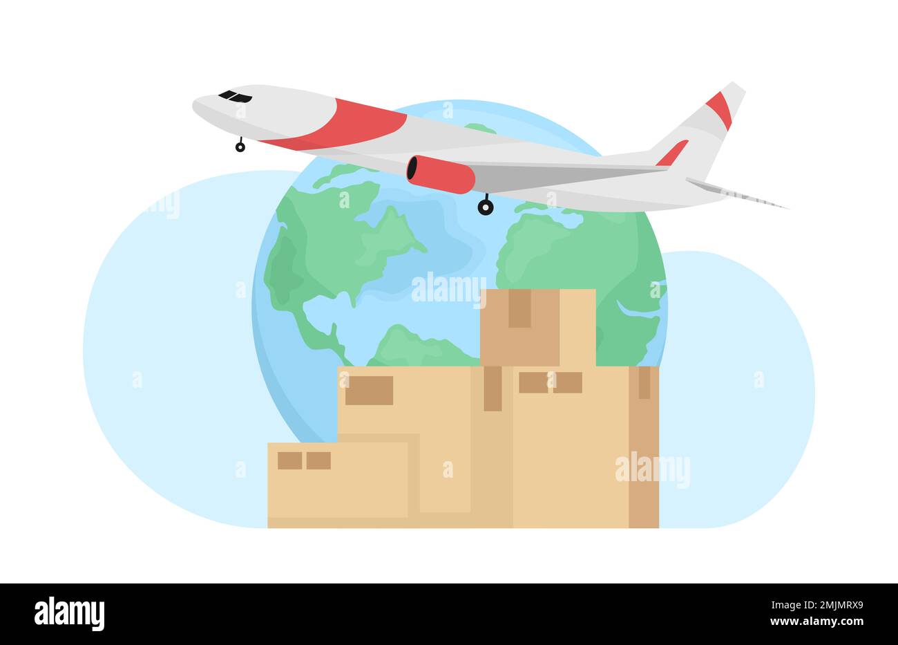 Shipping parcels and freight by plane flat concept vector illustration ...
