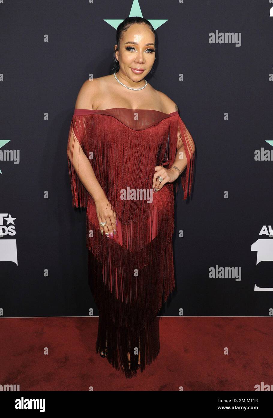 Tameka Cottle poses in the press room at the BET Awards on Sunday, June ...