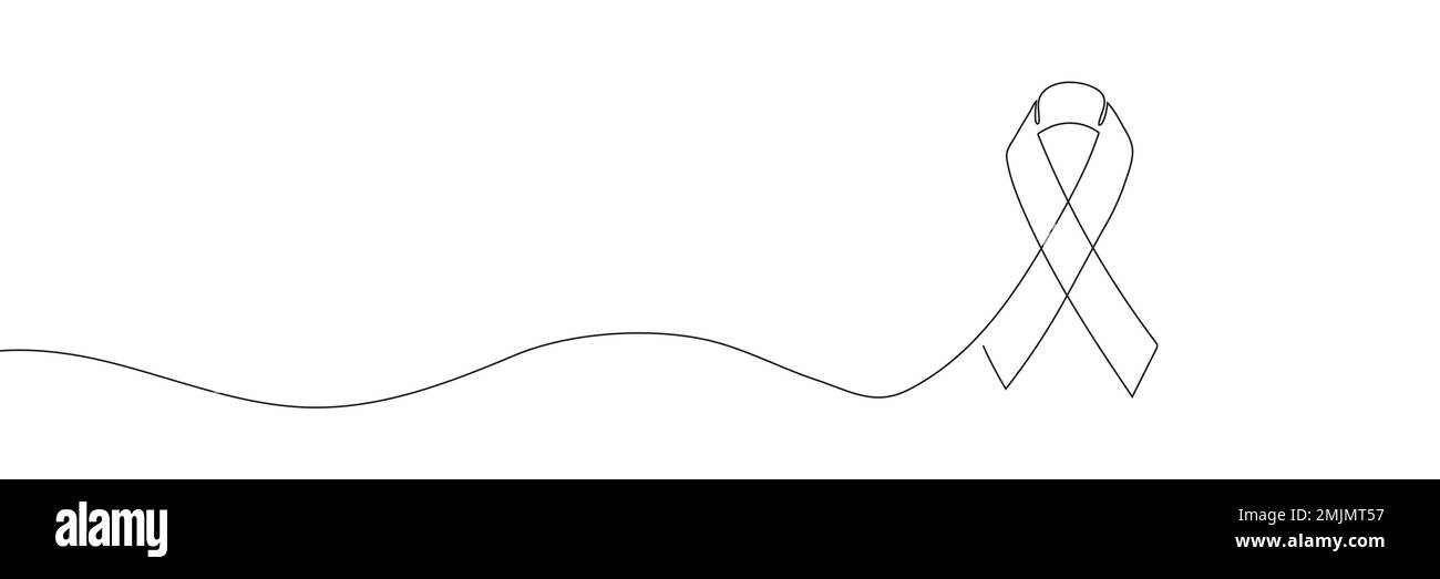 One single continuous line of ribbon for world cancer day isolated on ...
