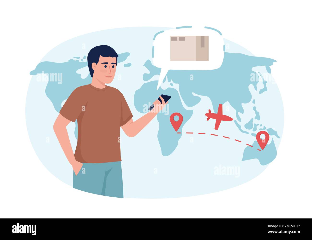 Man monitoring parcel flight with mobile phone flat concept vector ...