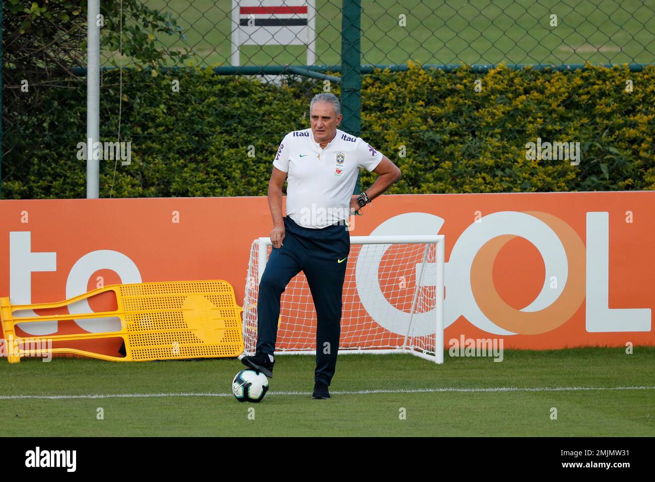 Brazil's coach Tite leads his team's training session in Sao Paulo ...