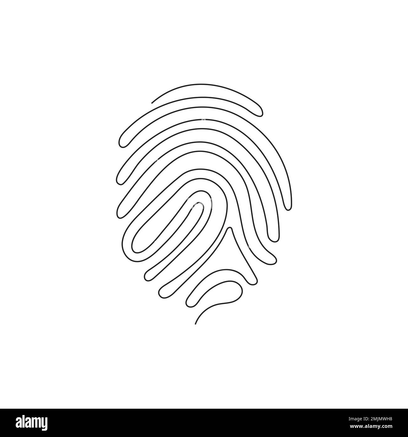 Linear drawing of a fingerprint. Continuous line drawing of biometric scan symbol on white ...