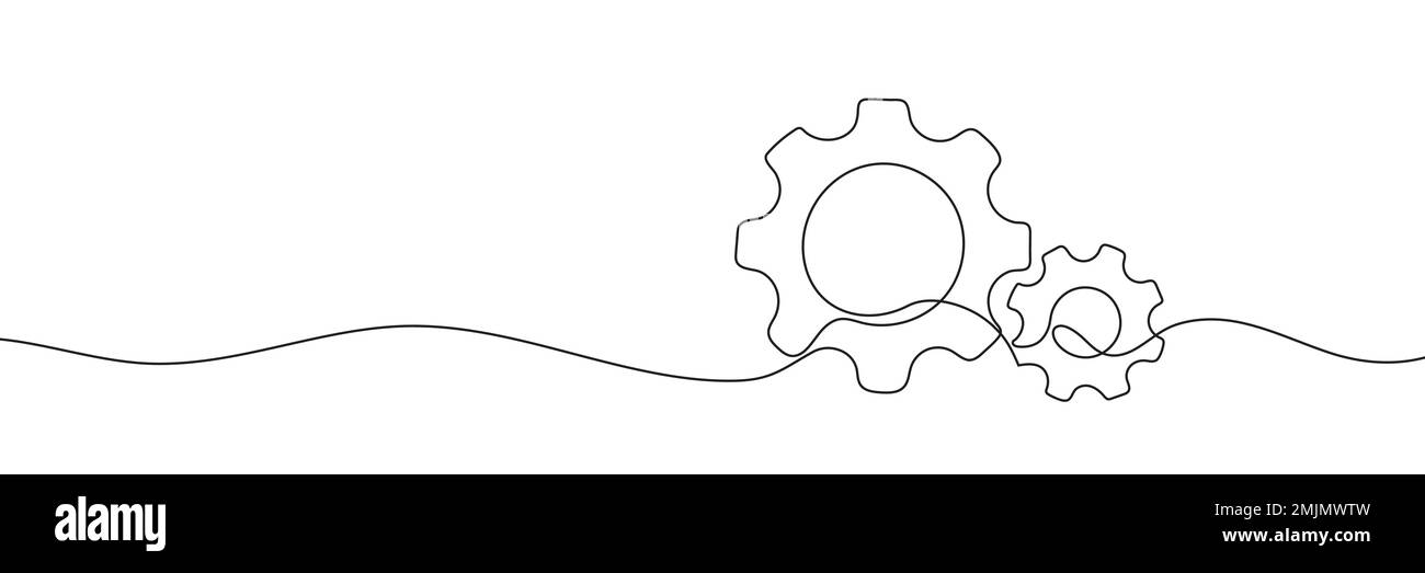Single line drawing with one gear. One continuous line illustration of ...