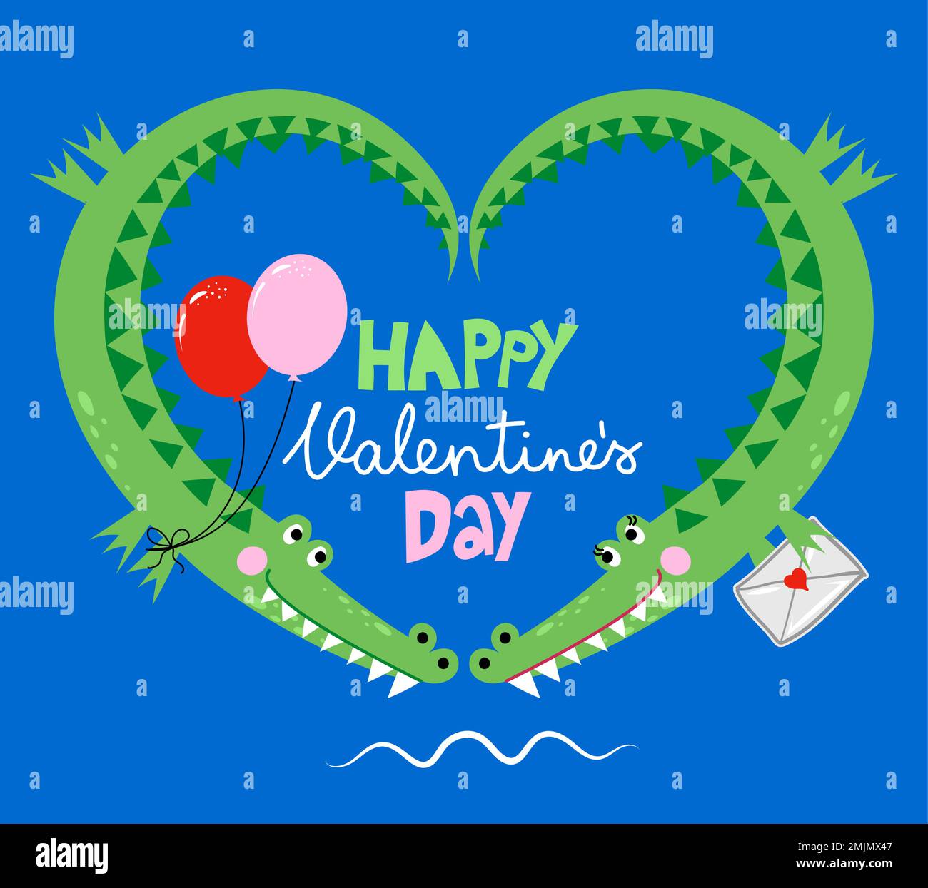 Happy Valentine's Day - Cute Funny hand drawn doodle with crocodile ...