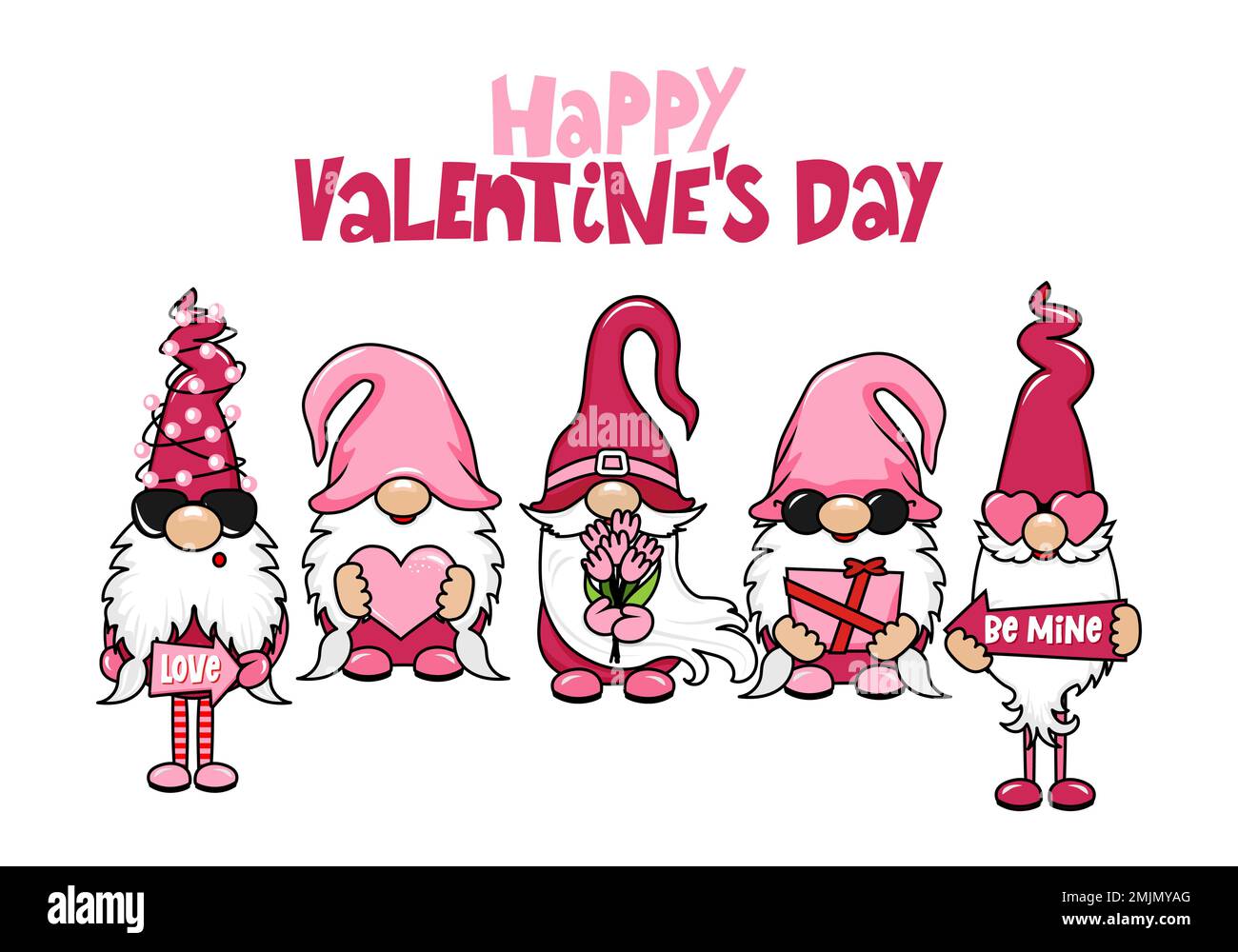 Happy Valentine's Day gnomes with hearts and love letters. Nordic magic ...