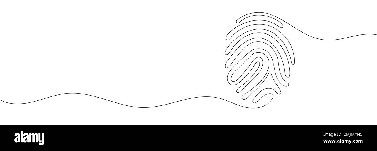 Linear drawing of a fingerprint. Continuous line drawing of biometric scan symbol on white ...