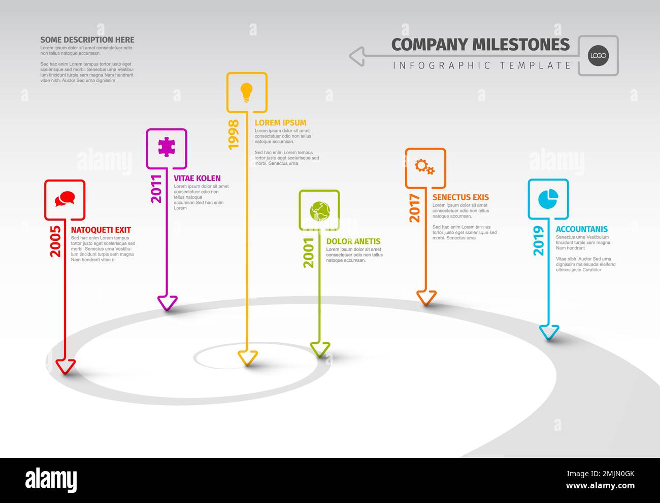 Evolution timeline template with spiral model and icons - white version ...