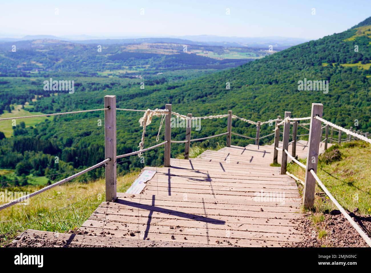 wooden walking path in chain puy de dome french volcano old mountains ...