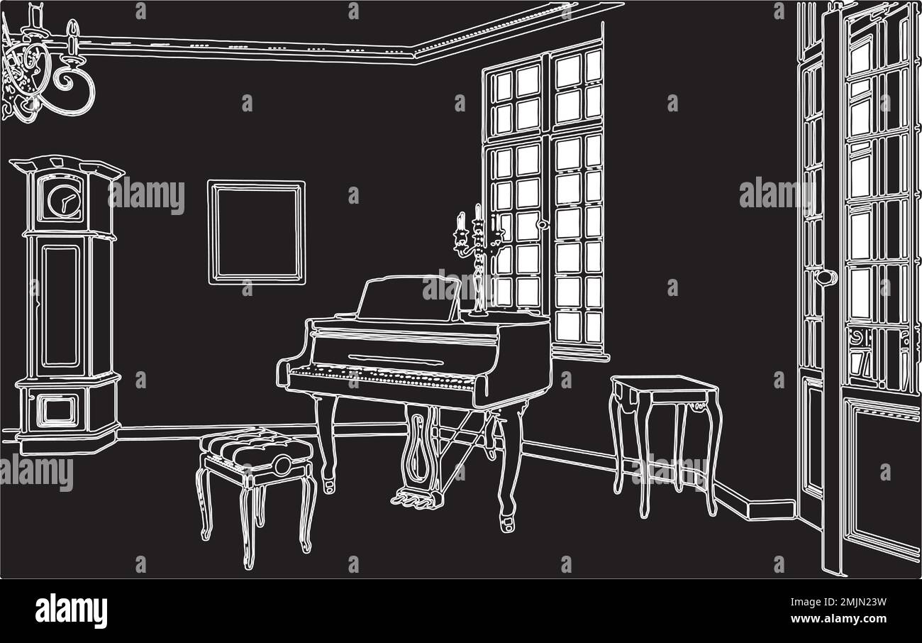 Living Room With Piano Vector Stock Vector Image & Art - Alamy