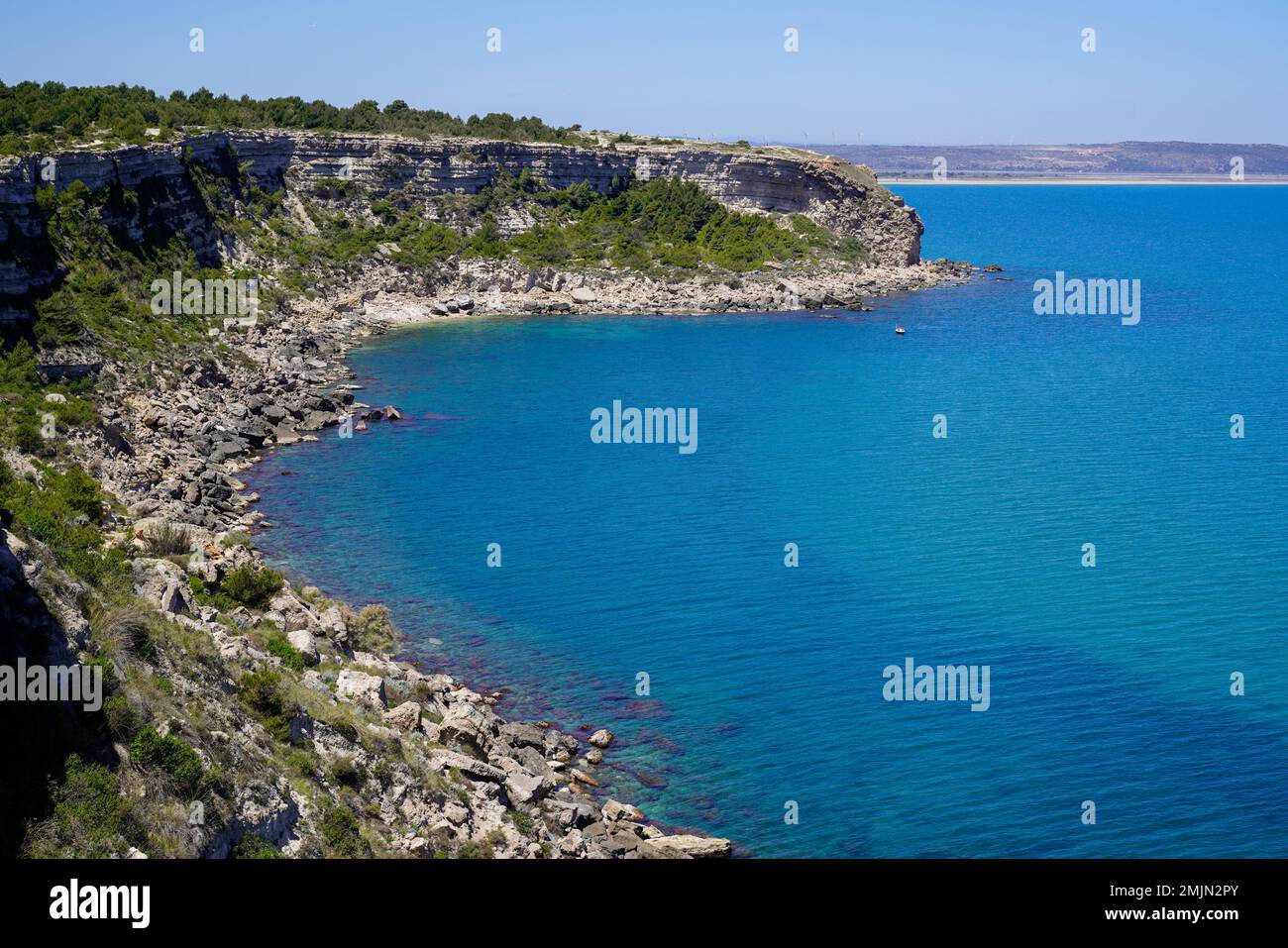 Leucate rock coast in south sea beach Pyrenees Orientales in Languedoc ...