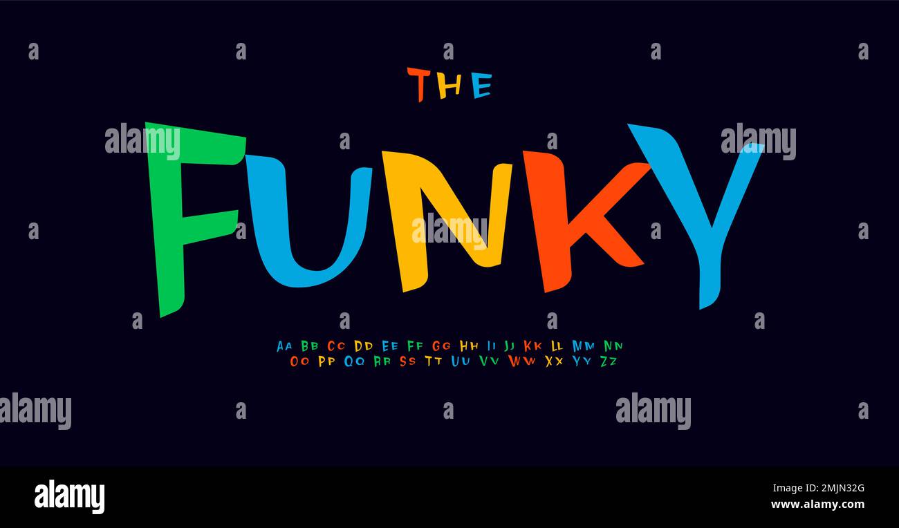 Funku playful alphabet, dynamic laidback letters, bright, colorful and ...