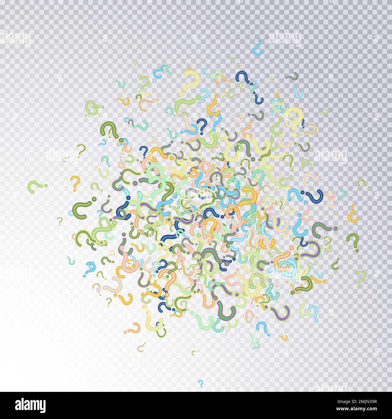 Pattern of color question marks scattered circle shaped on transparent ...