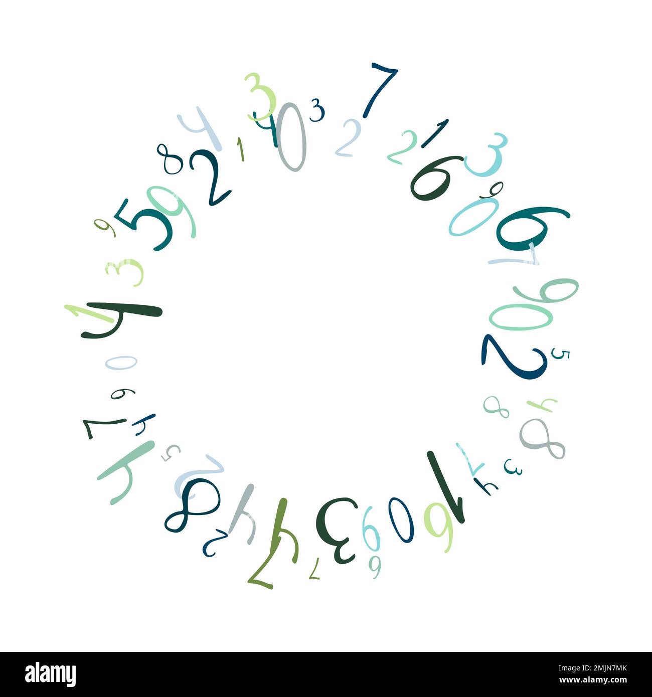 Round pattern of handwritten numbers from zero to nine. Mathematical ...