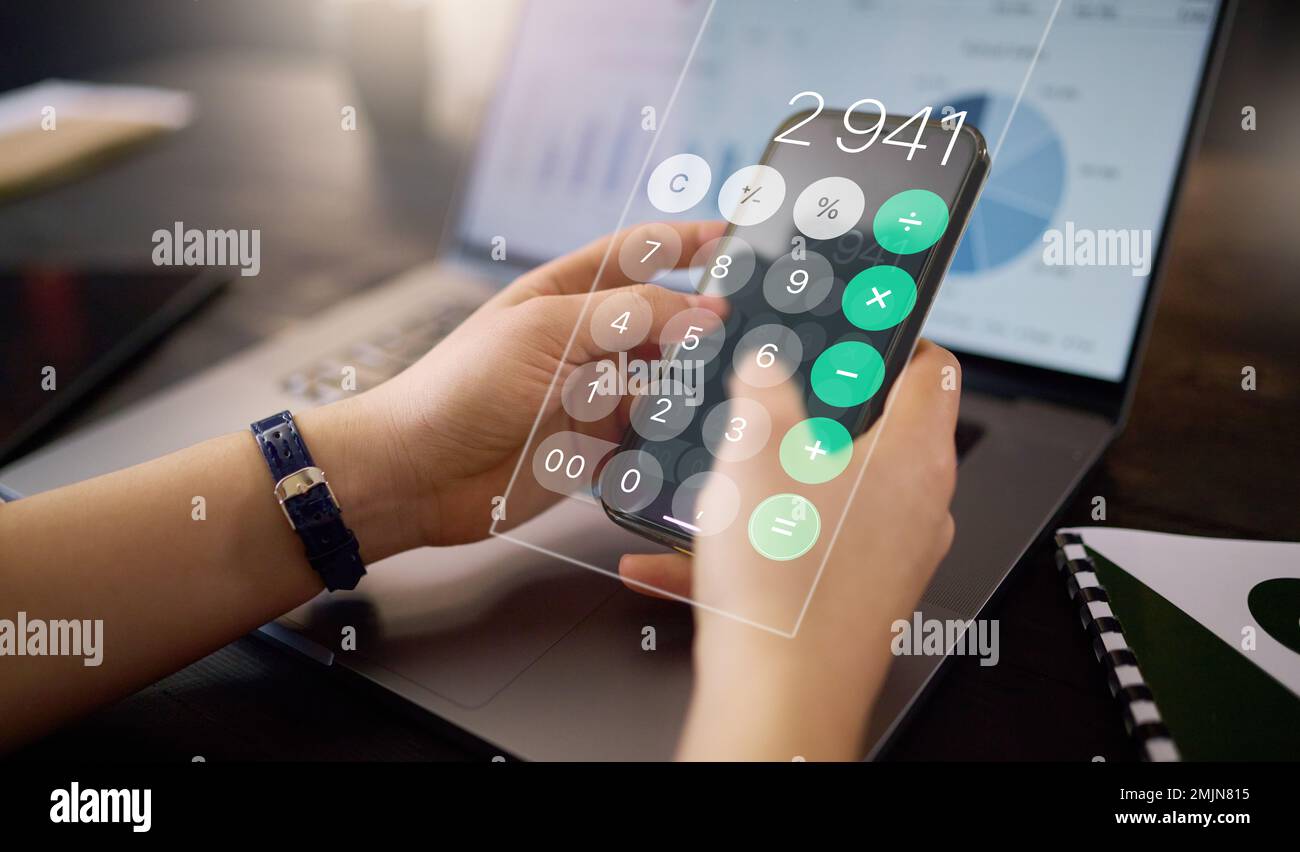 Woman hands on calculator hi-res stock photography and images - Alamy