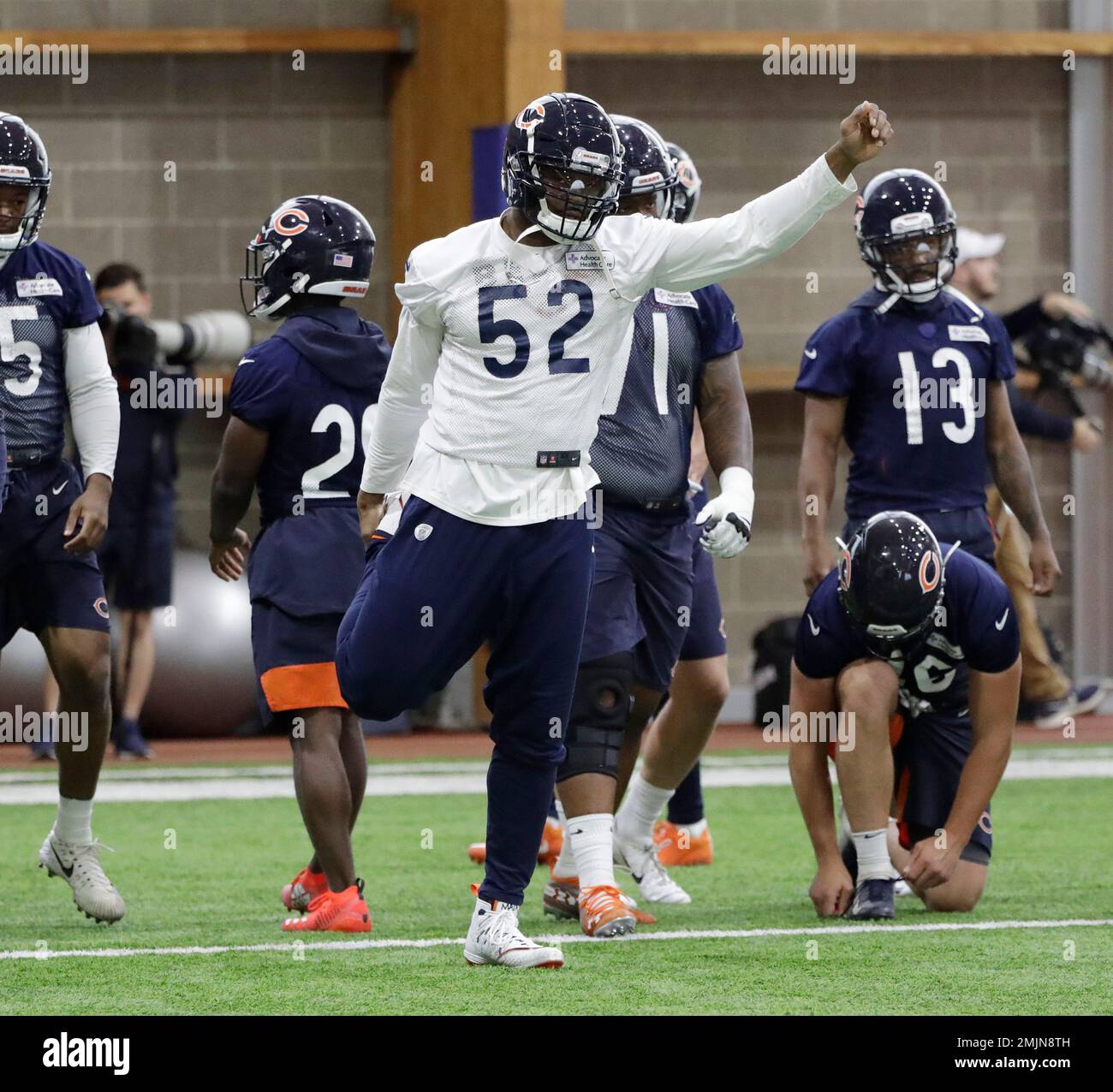 Chicago Bears linebacker Khalil Mack works on the field at the NFL team ...