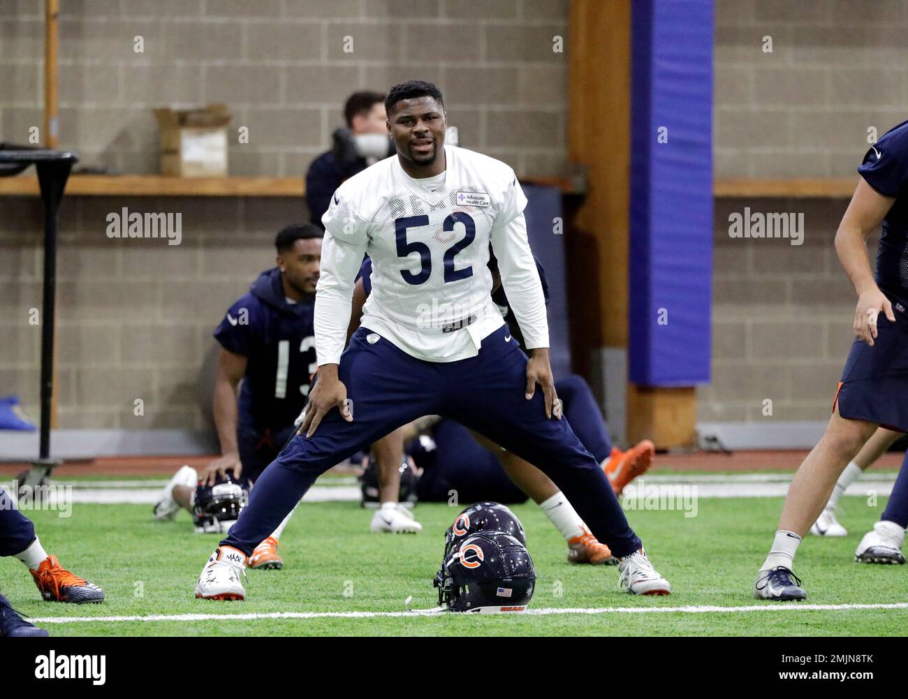 Chicago Bears linebacker Khalil Mack works on the field at the NFL team ...