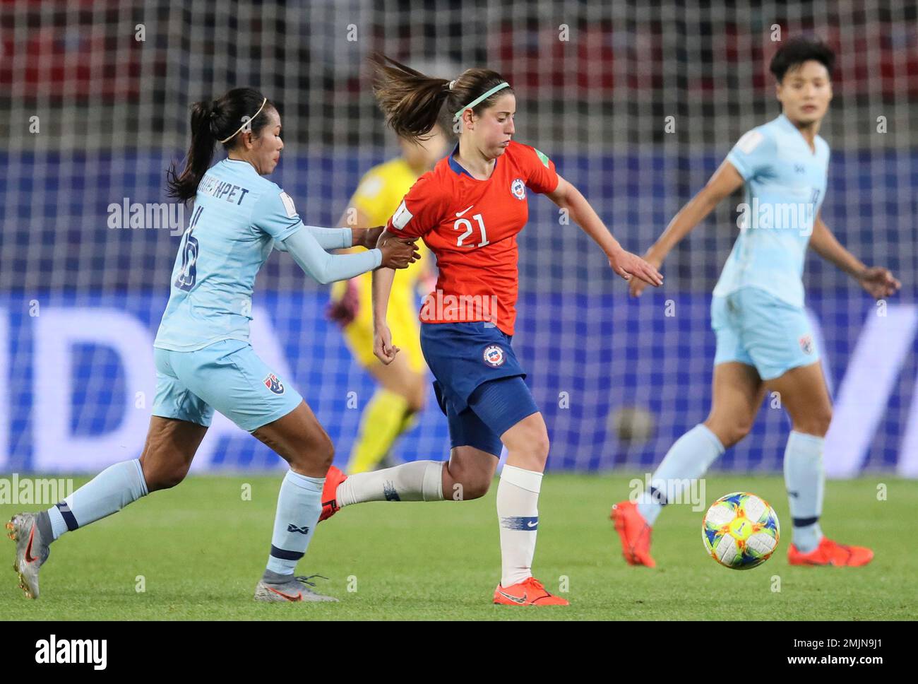 Thailand's Pikul Khueanpet, left, grabs Chile's Rosario Balmaceda by ...