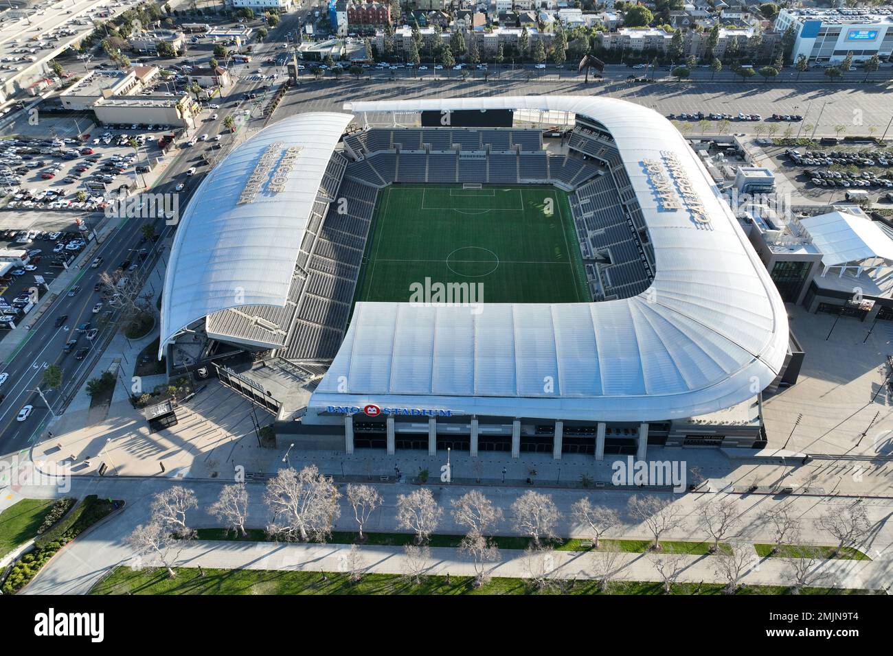 A general overall aerial view of BMO Stadium, formerly Banc of ...