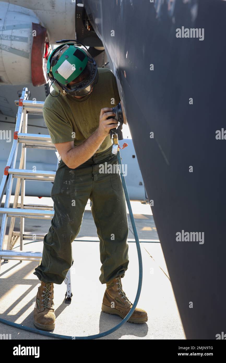 U.S. Marine Corps Cpl. Jarred Blood, MV-22B Osprey airframe mechanic ...