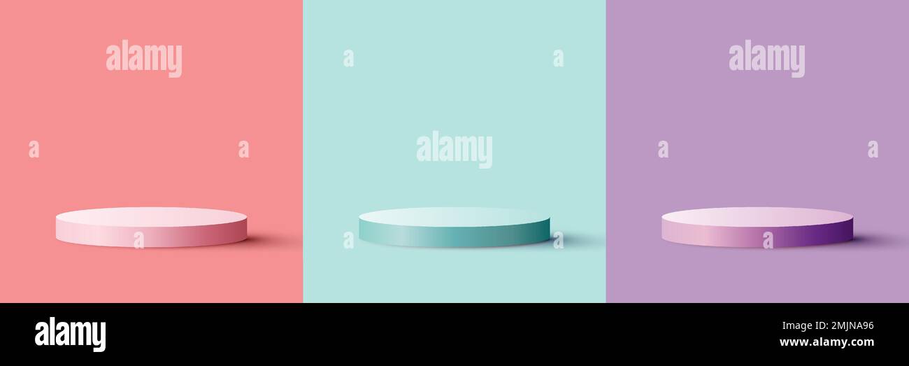 Set of 3D realistic modern pink, blue, purple pastels colors cylinder ...
