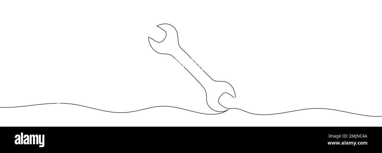 Continuous one line drawing of a wrench on a white background. Vector ...