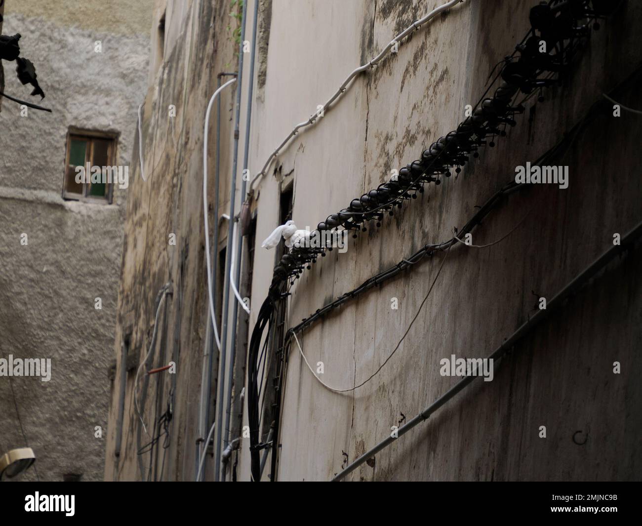 wire cable in Small street in Fez Fes medieval medina (old town ...